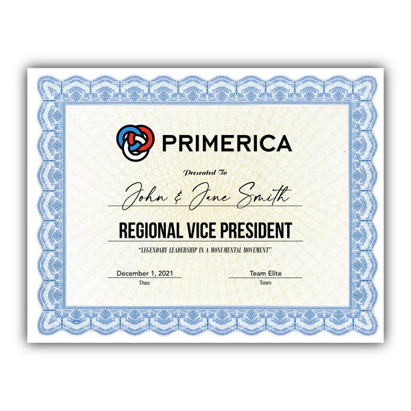 Certificate – Primerica Store