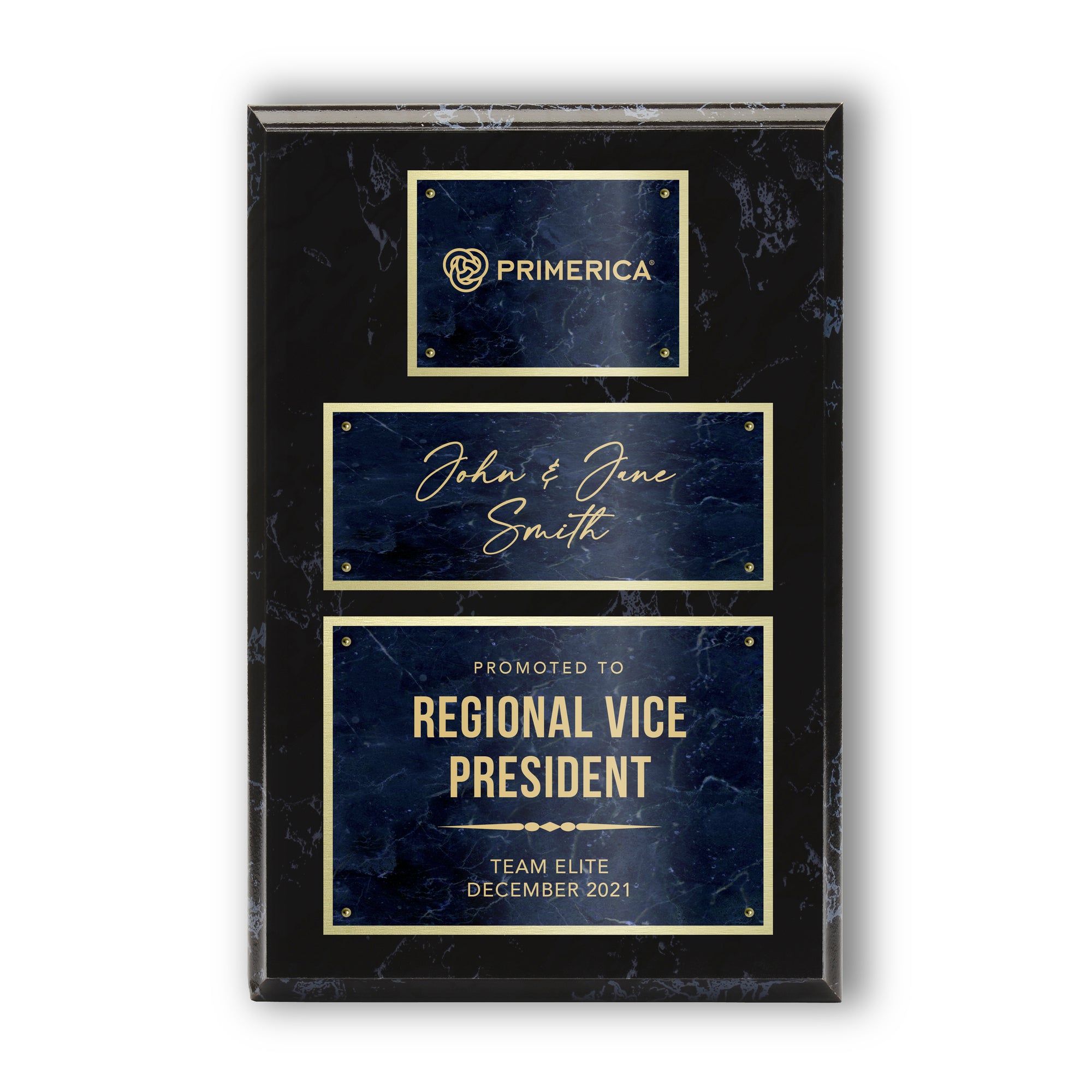 Modern Laser Engraved Marble Plaque on Black Marble Board – Primerica Store