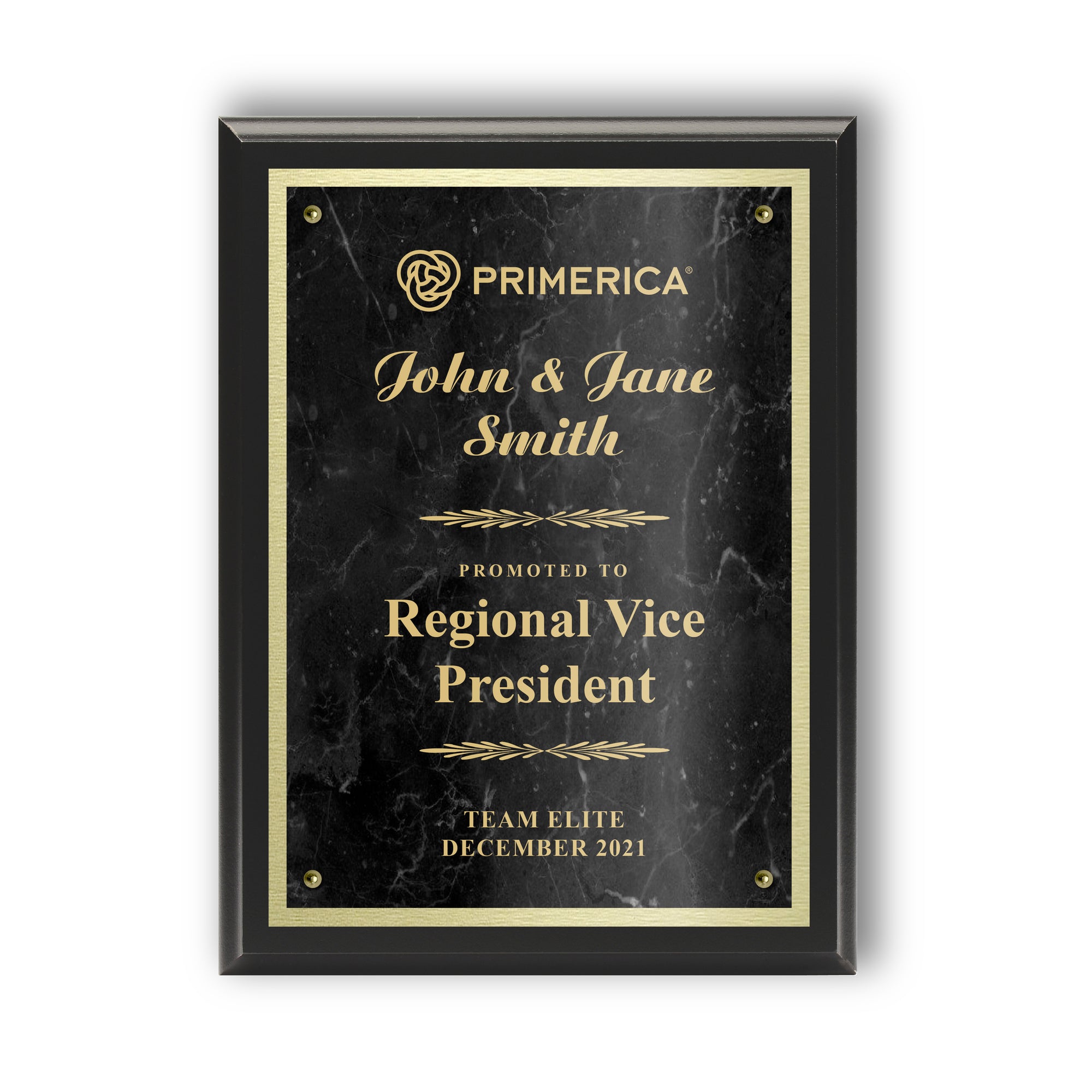 Classic Laser Engraved Marble Plaque on Black Matte Board – Primerica Store