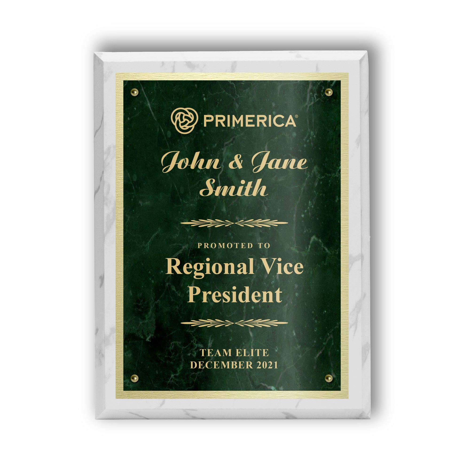 Classic Laser Engraved Marble Plaque on White Marble Board – Primerica ...