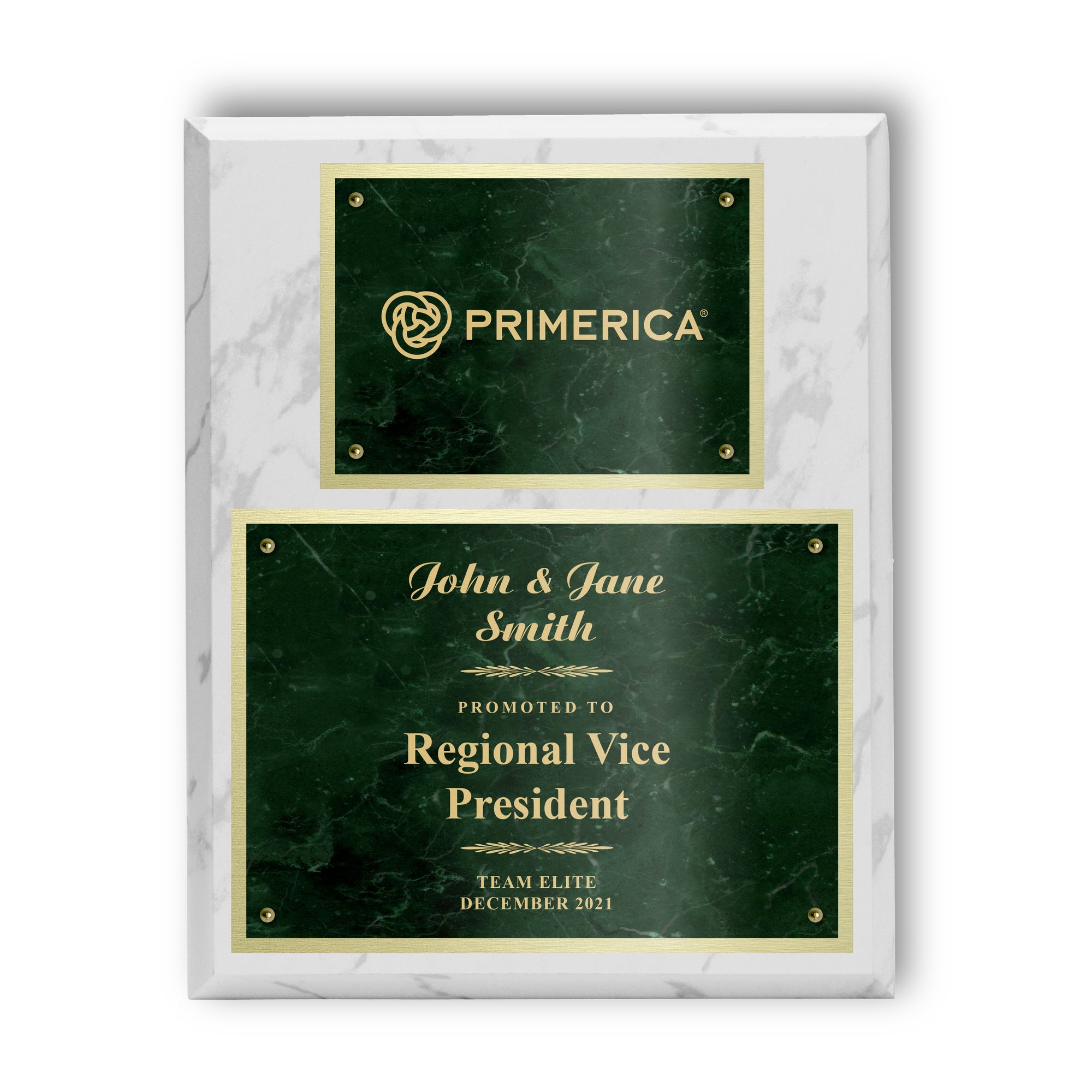 Classic Laser Engraved Marble Plaque on White Marble Board – Primerica ...