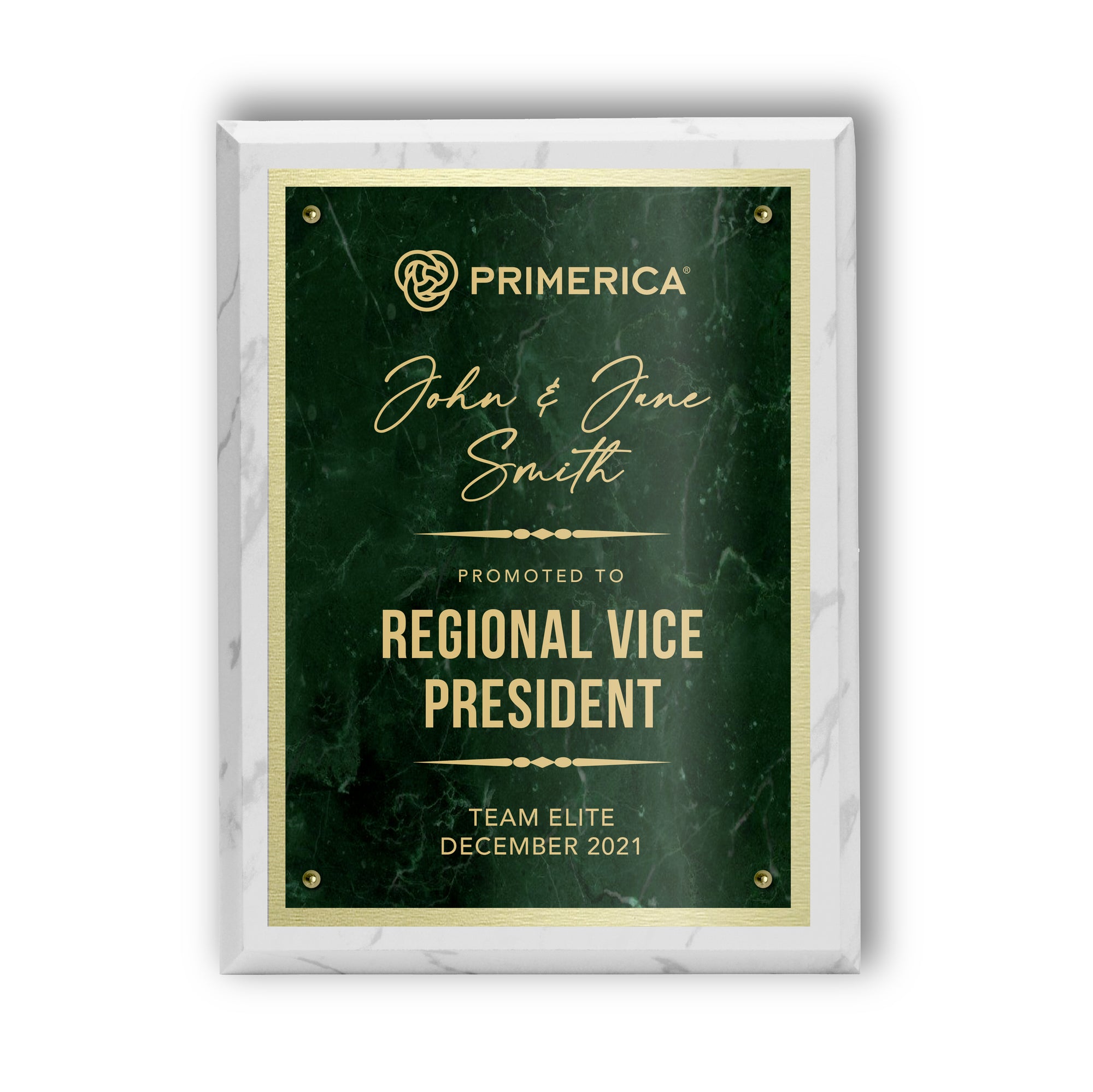 Modern Laser Engraved Marble Plaque on White Marble Board – Primerica Store